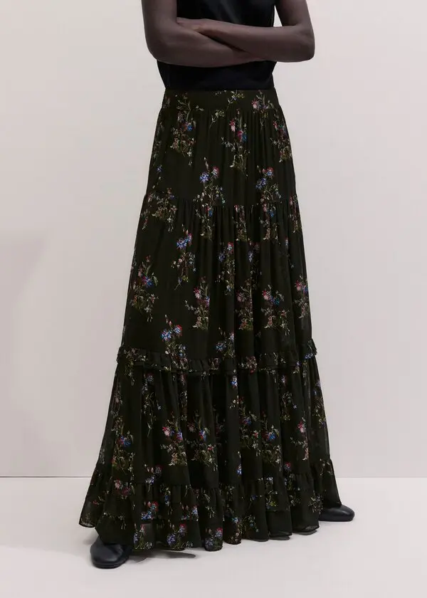 ME+EM Wild Winter Floral Print Full Length Skirt