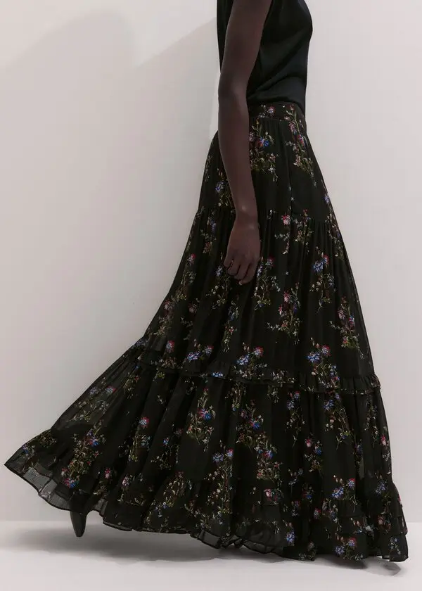 ME+EM Wild Winter Floral Print Full Length Skirt