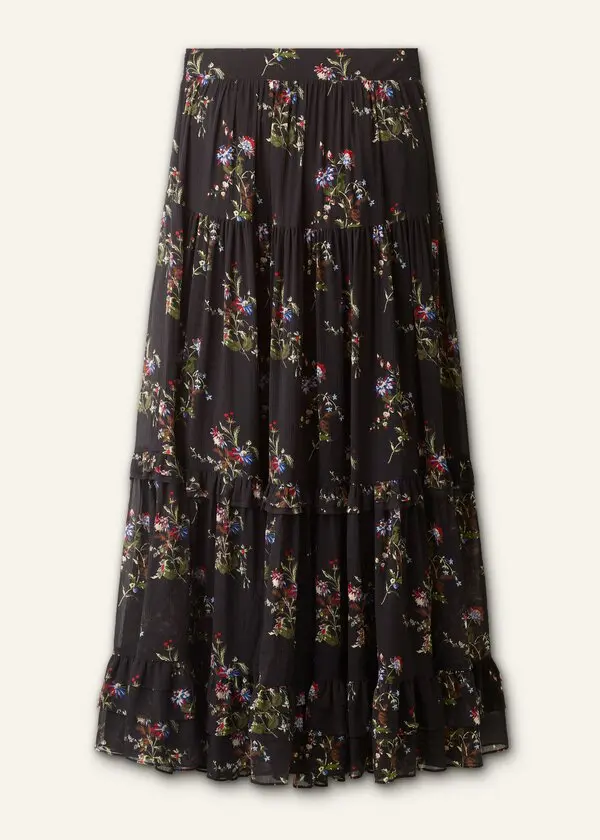 ME+EM Wild Winter Floral Print Full Length Skirt