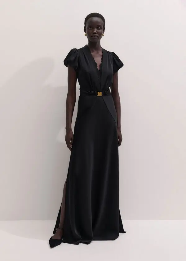 ME+EM Satin Draped Evening Full Length Dress + Modesty Panel