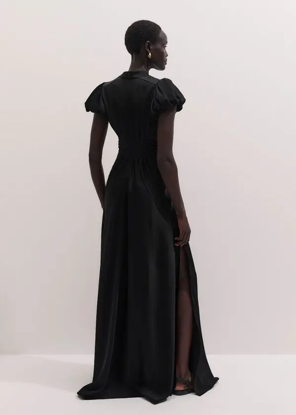 ME+EM Satin Draped Evening Full Length Dress + Modesty Panel - Black