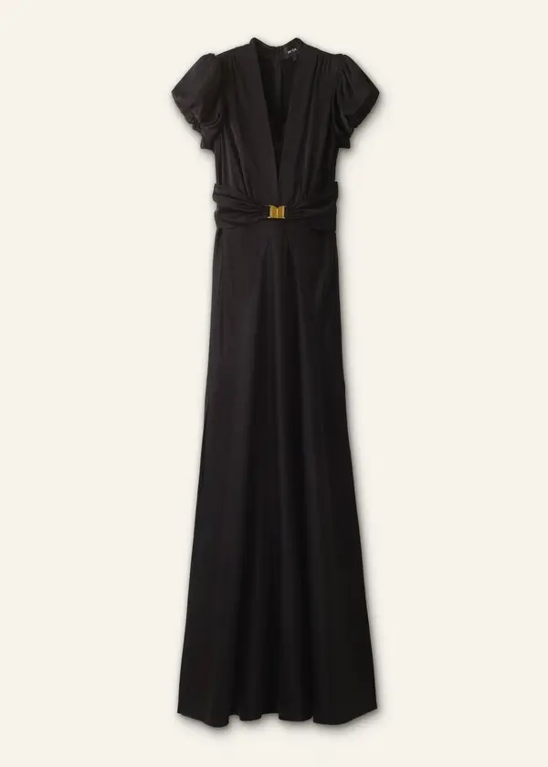 ME+EM Satin Draped Evening Full Length Dress + Modesty Panel - Black