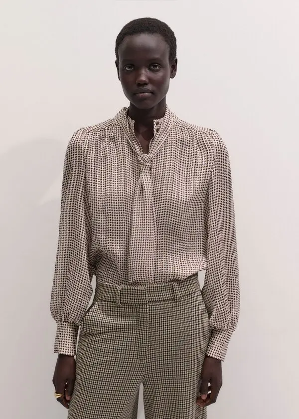 ME+EM Micro Foulard Print Blouse + Tie