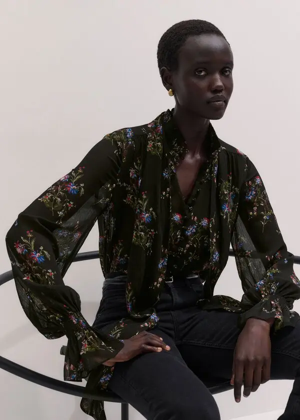 ME+EM Wild Winter Floral Print Blouse With Cami + Tie