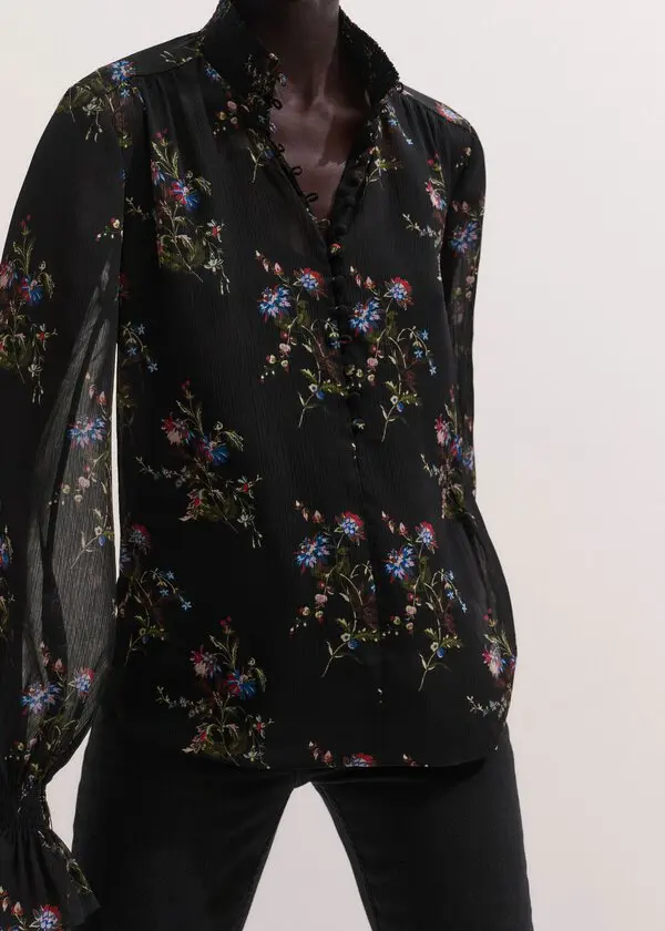 ME+EM Wild Winter Floral Print Blouse With Cami + Tie