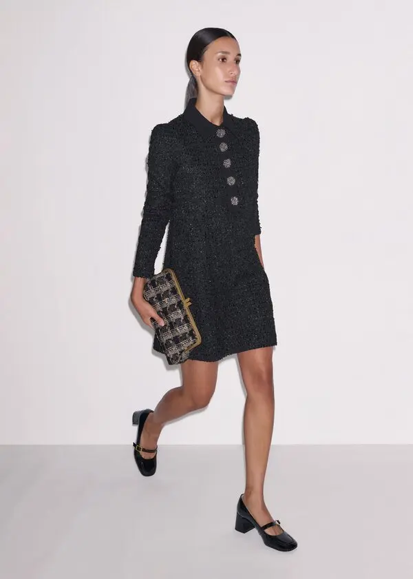 ME+EM Lurex Boucle Statement Button Mini Dress