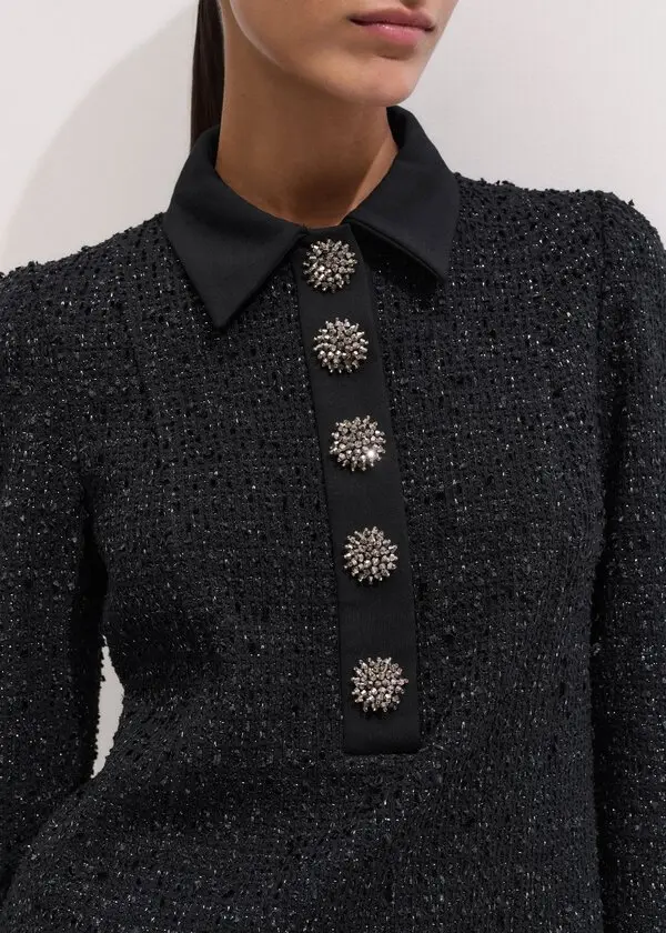 ME+EM Lurex Boucle Statement Button Mini Dress