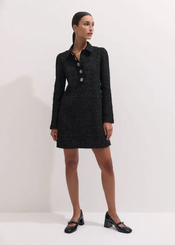 ME+EM Lurex Boucle Statement Button Mini Dress