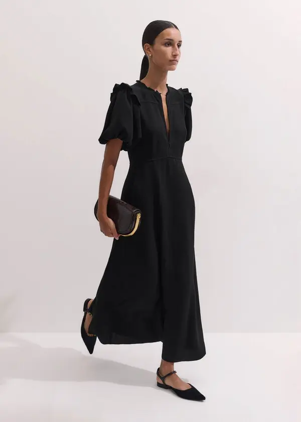 ME+EM Crepe Ruffle Sleeve Maxi Dress