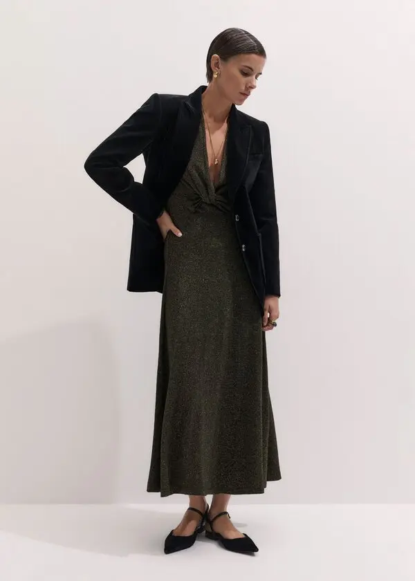 ME+EM Lurex Twist Neckline Dress Black-gold