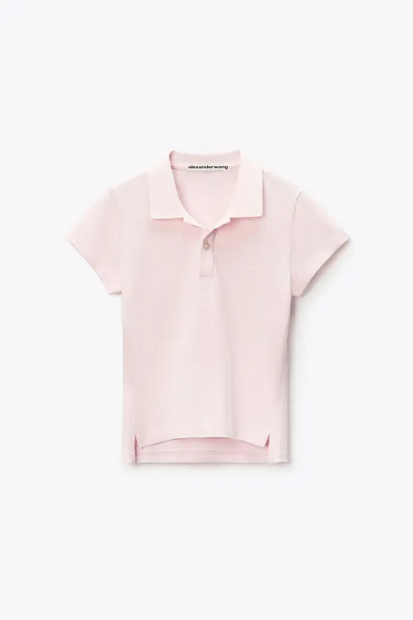 Alexander Wang Allover Crystal Hotfix Shrunken Polo Tee - Light Pink