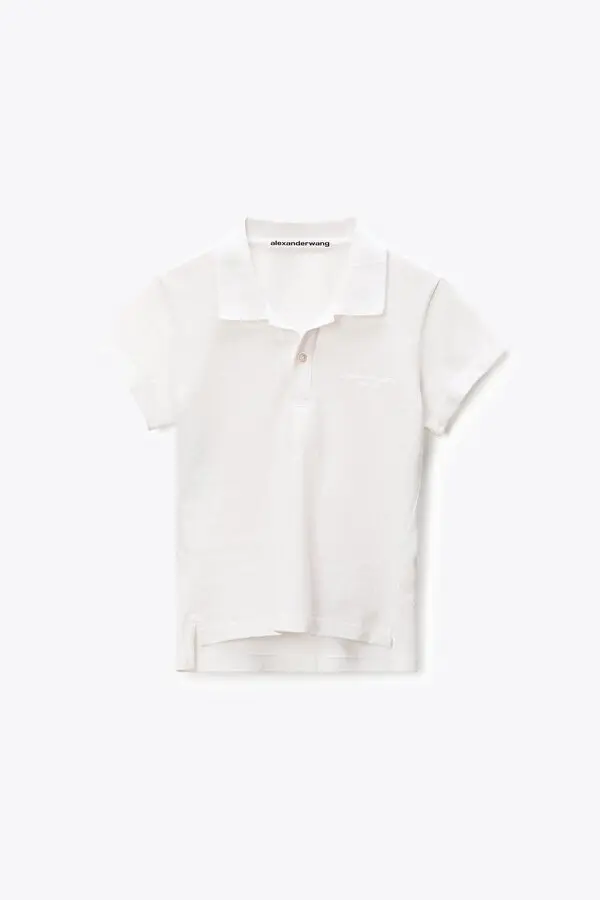 Alexander Wang Allover Crystal Hotfix Shrunken Polo Tee - Sidewalk