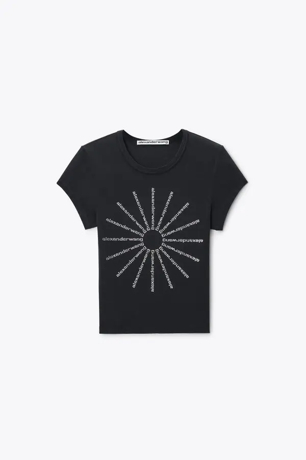 Alexander Wang Crystal Hotfix Pinwheel Fitted Tee - Washed Black
