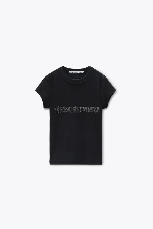 Alexander Wang Crystal Hotfix Logo Cotton Baby Tee - Black