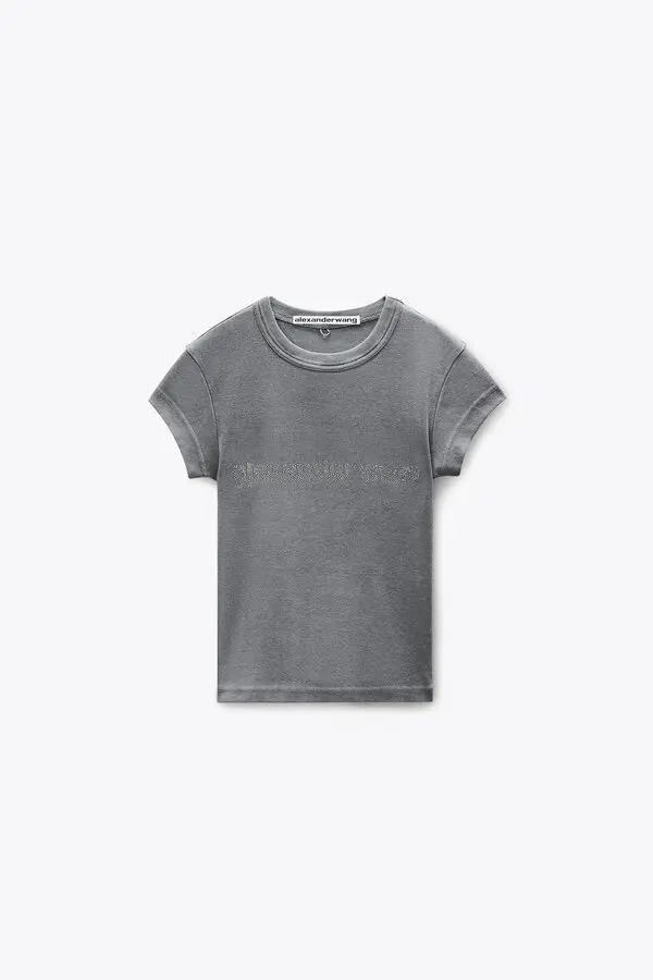 Alexander Wang Crystal Hotfix Logo Cotton Baby Tee - Grey
