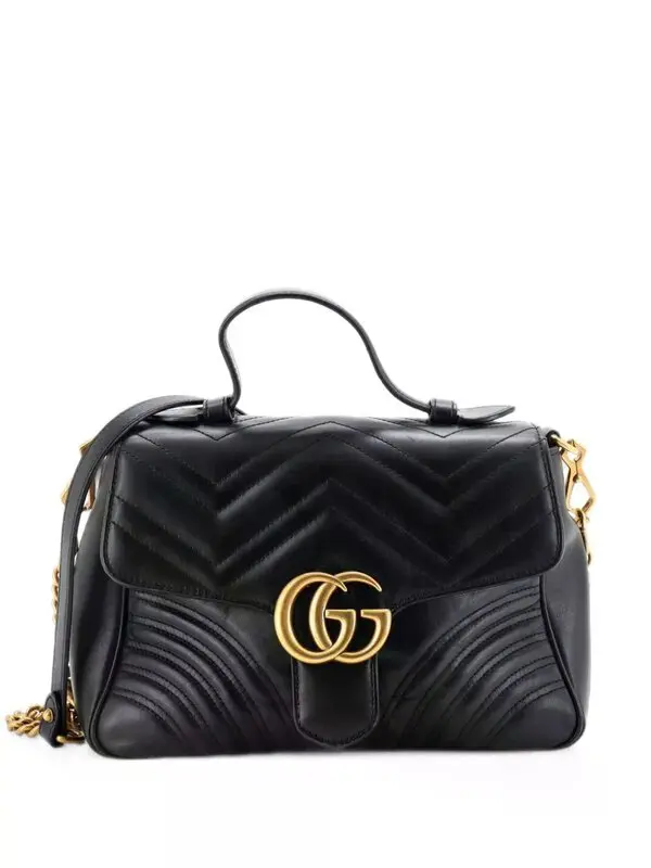 Gucci Gg Marmont Top Handle Flap Bag Matelasse Leather Small Satchel