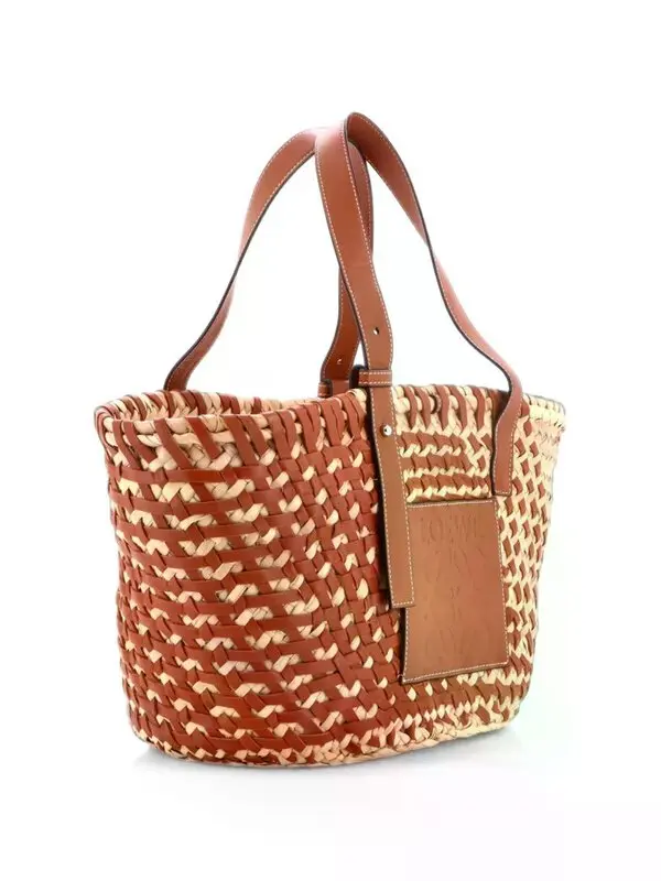 Loewe Basket Woven Raffia With Leather Tote Bag