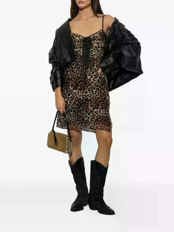 Marc Jacobs Leopard-print Bow-detail Mini Dress - Brown