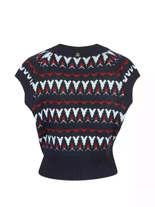 Rabanne Navy Vintage Jacquard Wool Wrap Knit Top