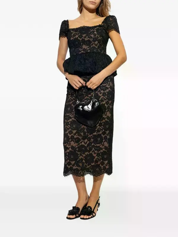 SELF-PORTRAIT Peplum-waist Lace-overlay Midi Dress
