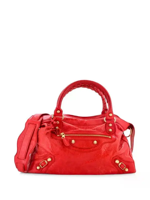 Balenciaga Town Giant Studs Bag Leather Satchel - Red