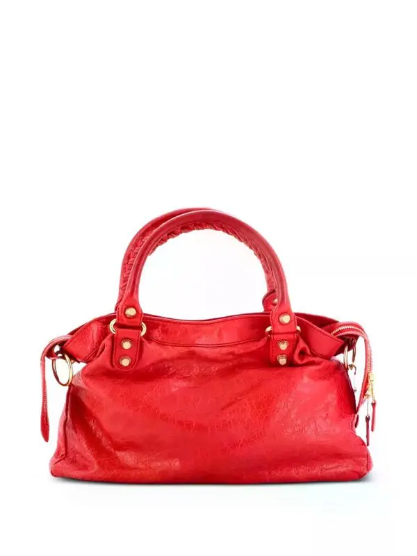 Balenciaga Town Giant Studs Bag Leather Satchel - Red