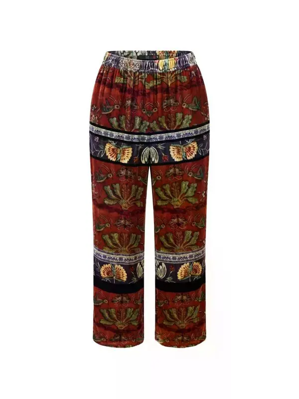 HUI MILANO Floral-print Velvet-effect Trousers