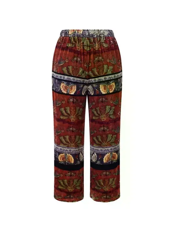 HUI MILANO Floral-print Velvet-effect Trousers
