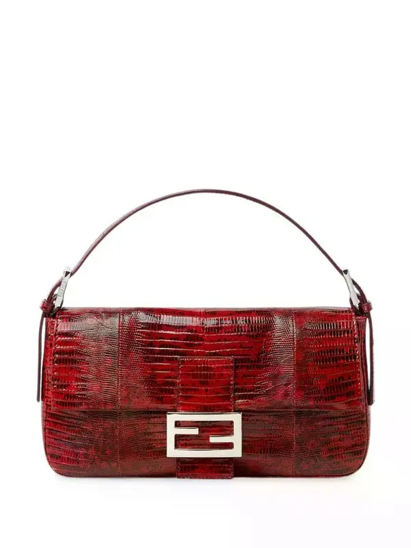 Fendi Baguette Lizard-effect Leather Shoulder Bag - Red