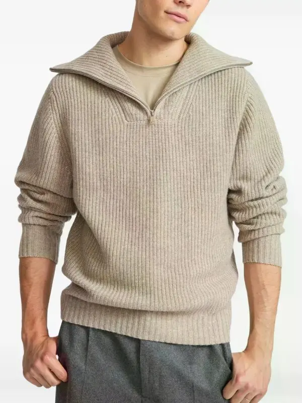 YVES SALOMON Ribbed-knit Half-zip Sweater