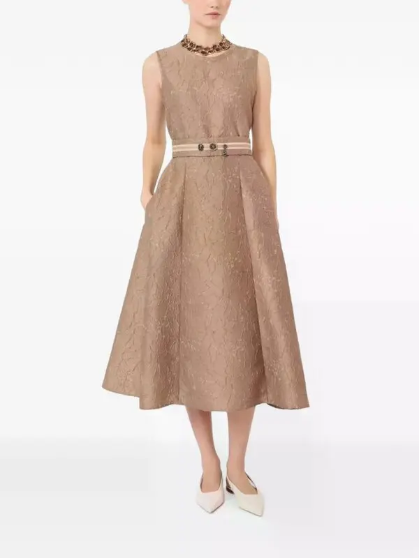 Max Mara Stmskipper Floral-jacquard Belted Midi Dress
