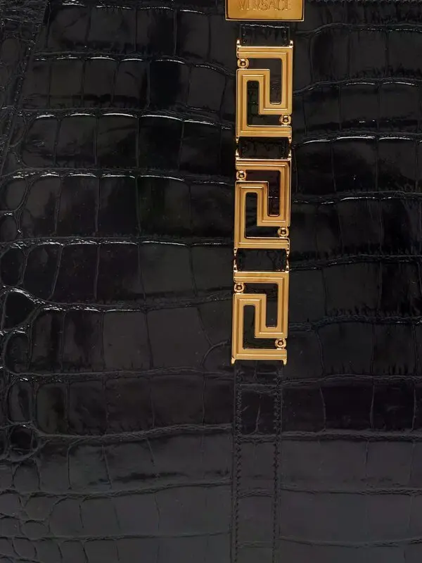 Versace Greca Goddess Croc-embossed Tote Bag - Black