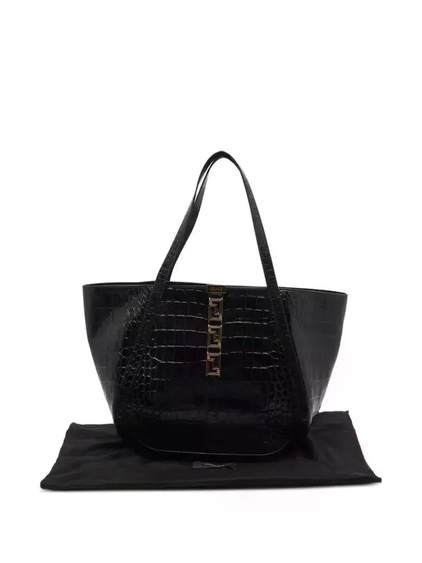 Versace Greca Goddess Croc-embossed Tote Bag - Black
