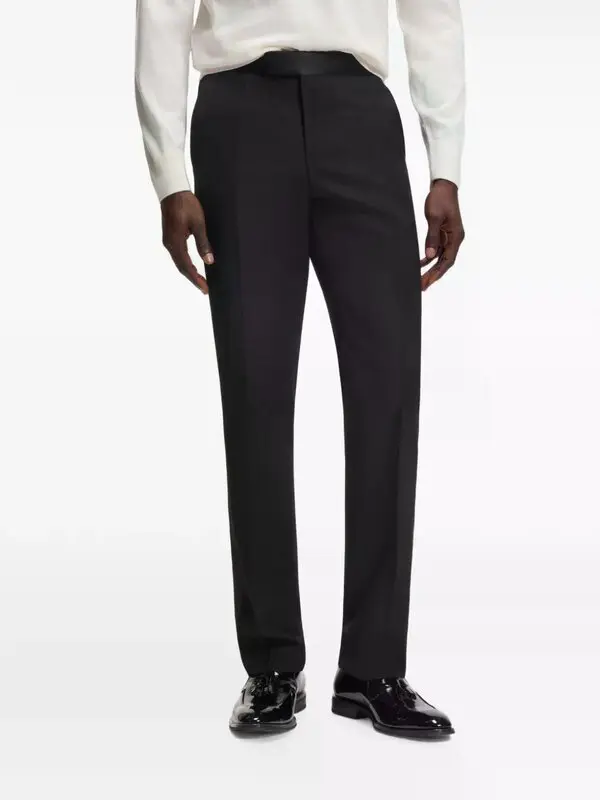 BOSS Satin-trim Virgin-wool Trousers