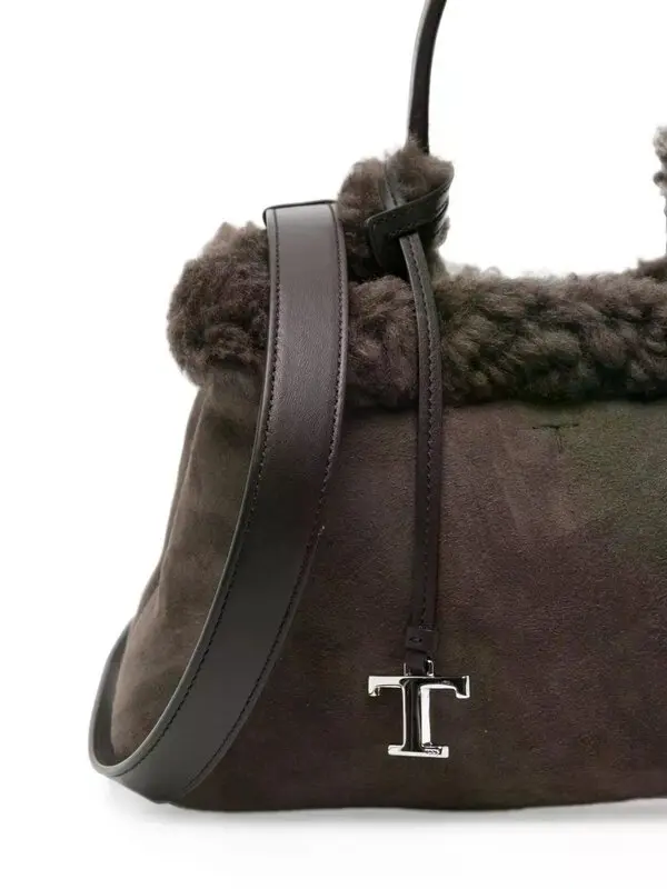 TOD'S Shearling-trim Suede Shoulder Bag