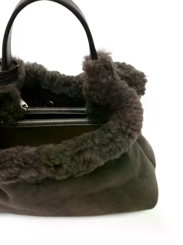 TOD'S Shearling-trim Suede Shoulder Bag