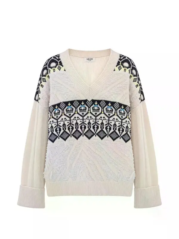 Liu Jo Jacquard Sweater With Jewel Embroidery - Neutrals