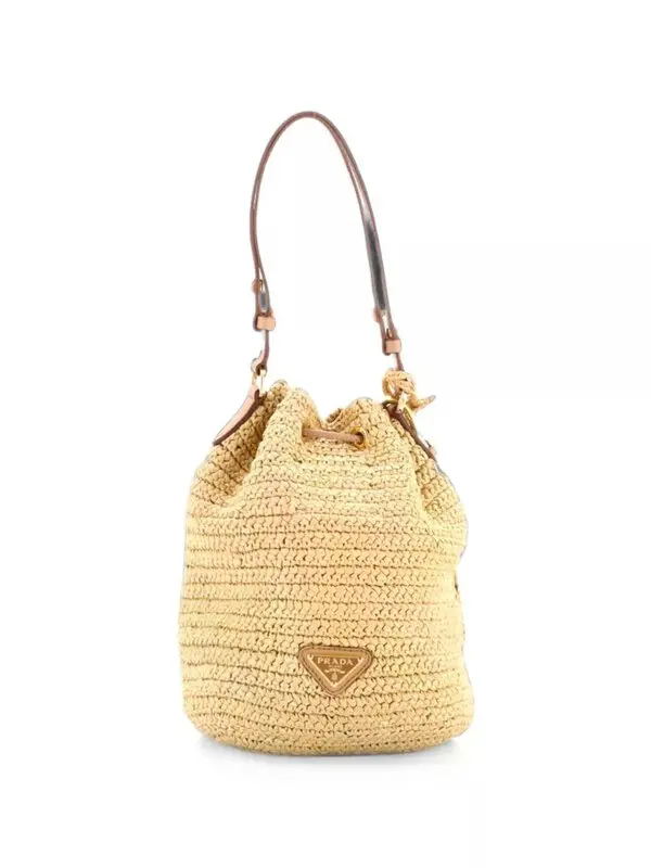 Prada Logo Raffia Mini Bucket Bag