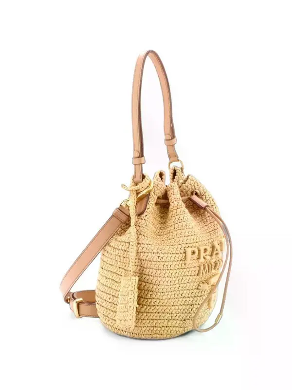 Prada Logo Raffia Mini Bucket Bag