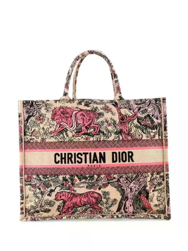 Dior Book Embroidered Canvas Large Tote Bag - Pink