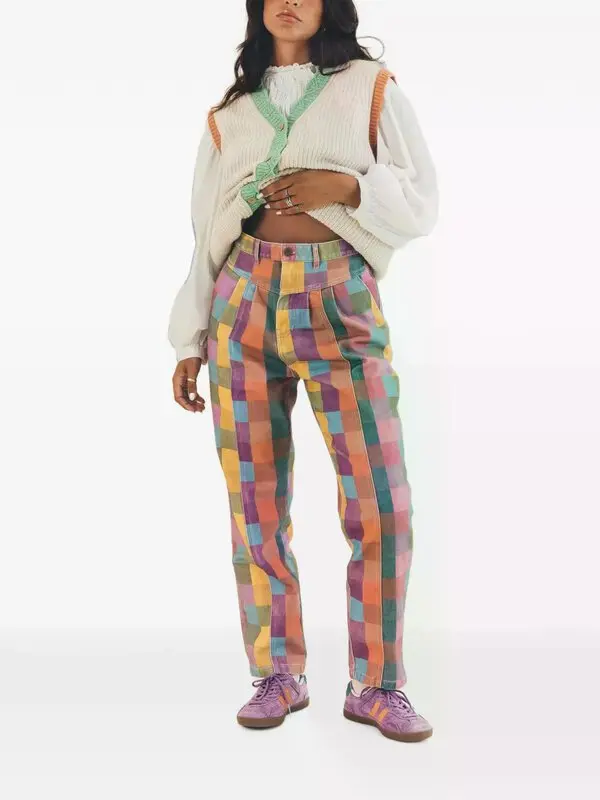 FAVORITE PEOPLE Bookstore Check-pattern High-waisted Trousers