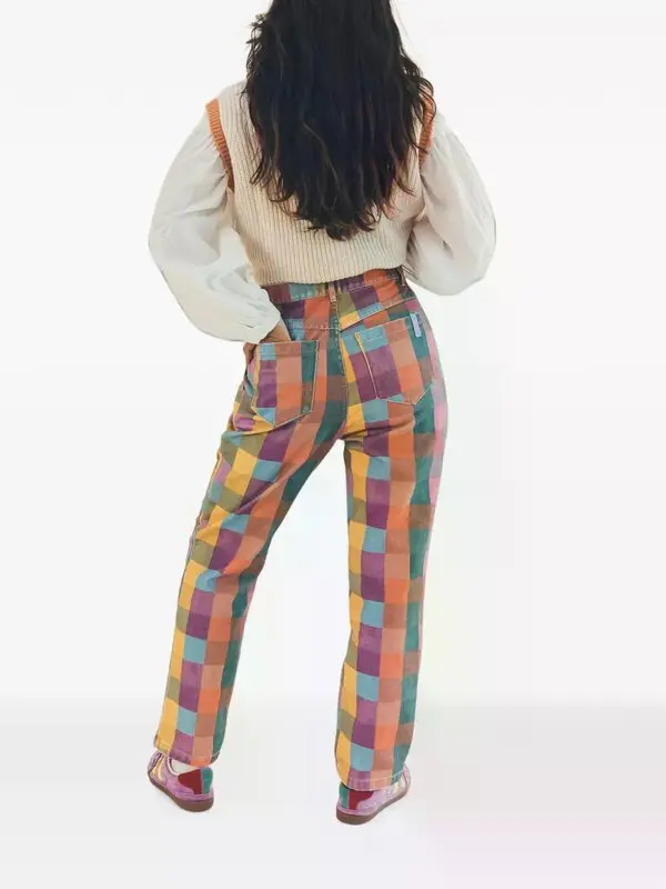 FAVORITE PEOPLE Bookstore Check-pattern High-waisted Trousers
