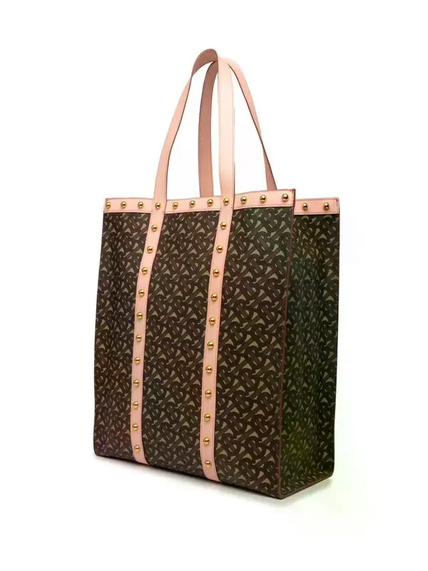 Burberry 2018-2023 Tb Monogram E Canvas And Studded Leather Vertical Tote Bag - Pink