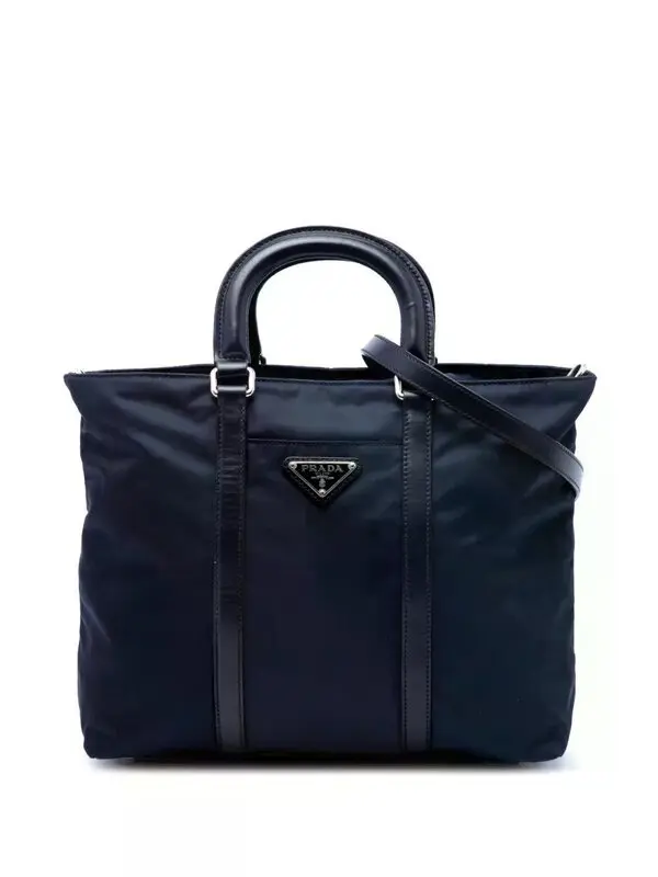 Prada 2013-2026 Vitello Trimmed Tessuto Satchel - Blue