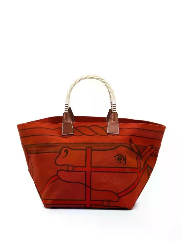 Hermès 2011 Toile H Plume Quadrige Au Fil Steeple 31 Tote Bag - Red