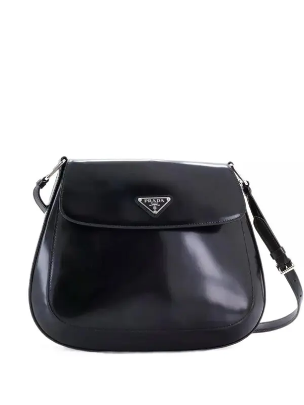Prada Cleo Flap Spazzolato Leather Large Shoulder Bag - Black