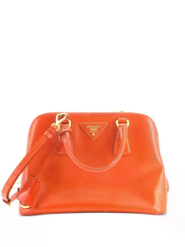 Prada Promenade Bag Vernice Saffiano Leather Small Satchel - Orange