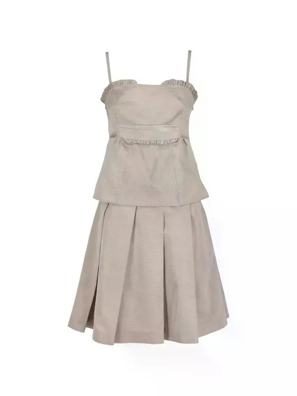 Miu Miu Ruffle-trim Pleated Top And Skirt Set - Grey