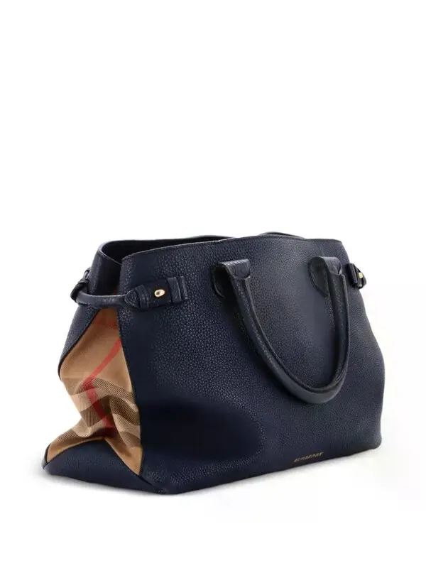 Burberry Banner Leather And House Check Canvas Large Tote Bag - Blue