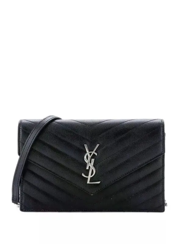 Saint Laurent Classic Monogram Wallet On Chain Matelasse Chevron Leather Small Crossbody Bag - Black